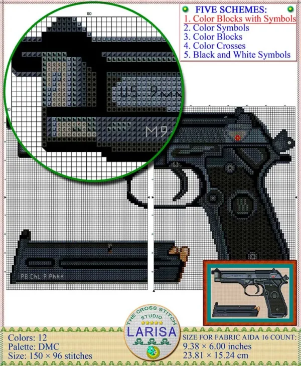 Pistol Cross Stitch Pattern | Beretta M9 | LarisaXStitch: Your ...