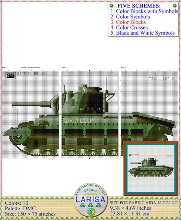 Matilda Cross Stitch Pattern | WWII British Infantry Tank | Matilda II ...